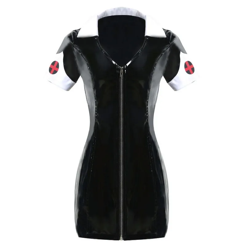 Women's Sexy Gothic Punk PVC Leather Mini Dress: Wet Look Vinyl, Zip-Up ...