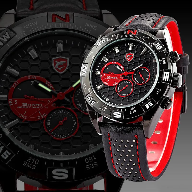 SHARK Sports Leather Strap Wristwatches