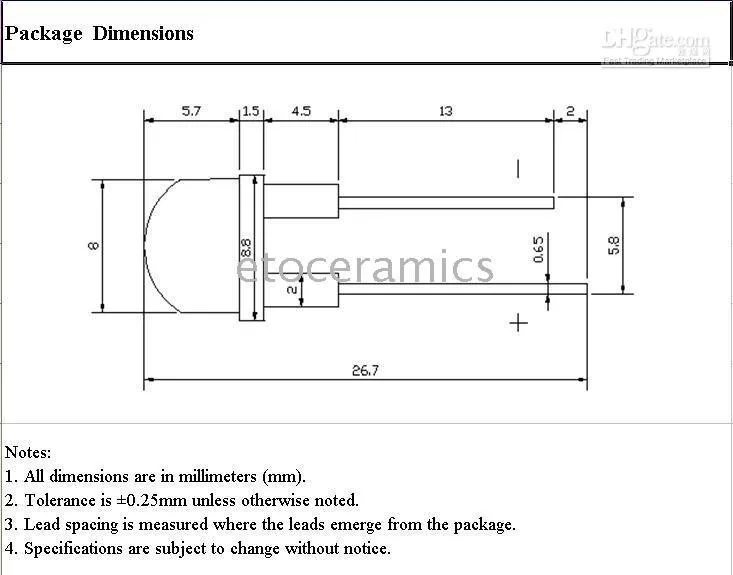 DHgate.com:8mm Straw Hat LED Light, 0.5W, 30-40lm, 120ma, 120-Degree ...