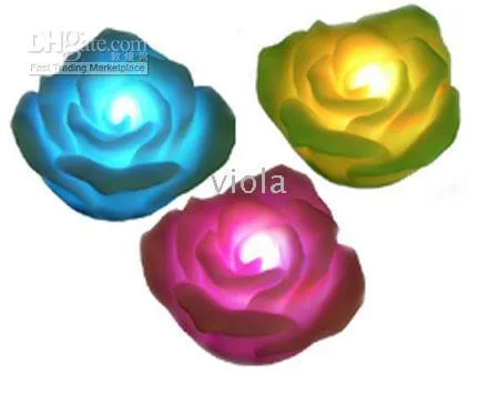 7 Changing Color LED Floating Rose Flower Night Light Candle Lights ...