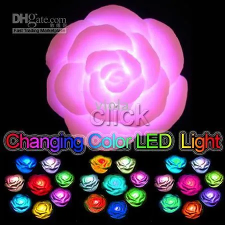 7 Changing Color LED Floating Rose Flower Night Light Candle Lights ...