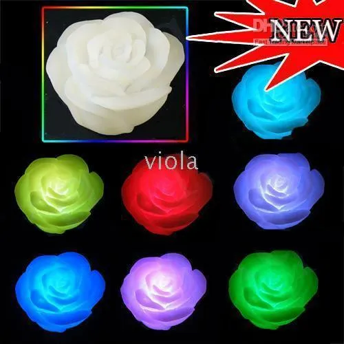 7 Changing Color LED Floating Rose Flower Night Light Candle Lights ...